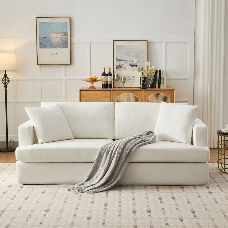 Latitude Run® Gilba 84.6'' Wide Arm Upholstered White Slipcovered Sofa & Reviews | Wayfair